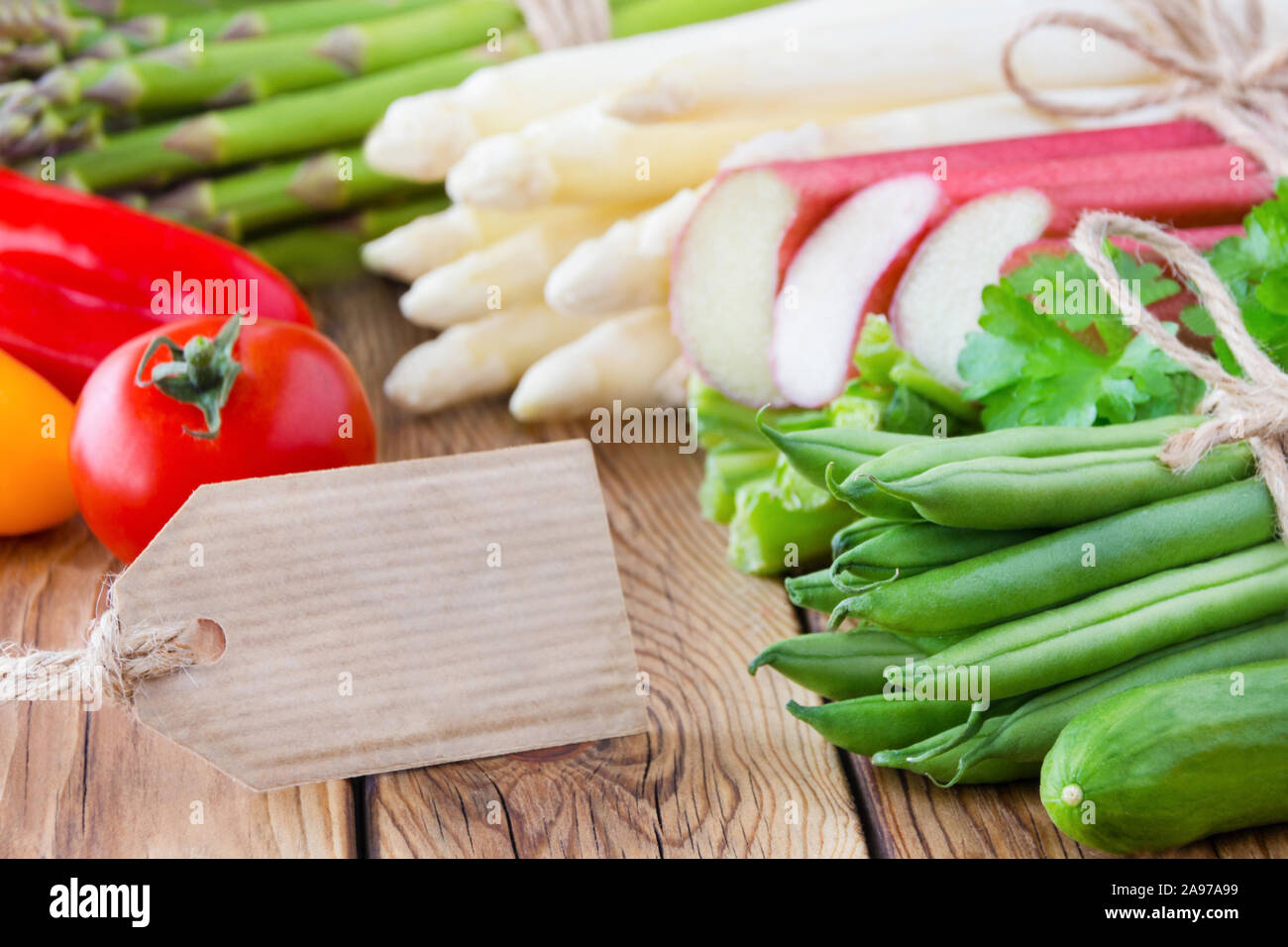 Fresh vegetables harvest and label Stock Photo - Alamy