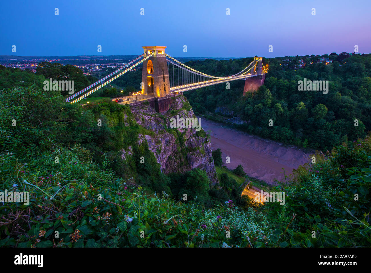 An evening view of the iconic Clifton Suspension Bridge in Bristol ...