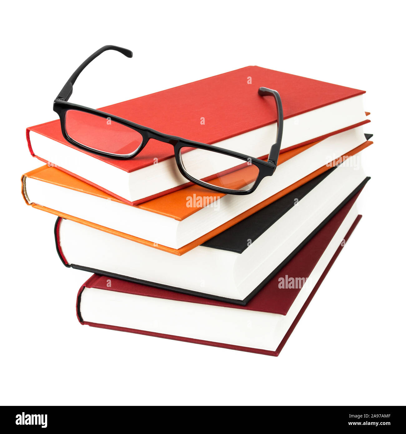 Books and glasses isolated against white background Stock Photo - Alamy