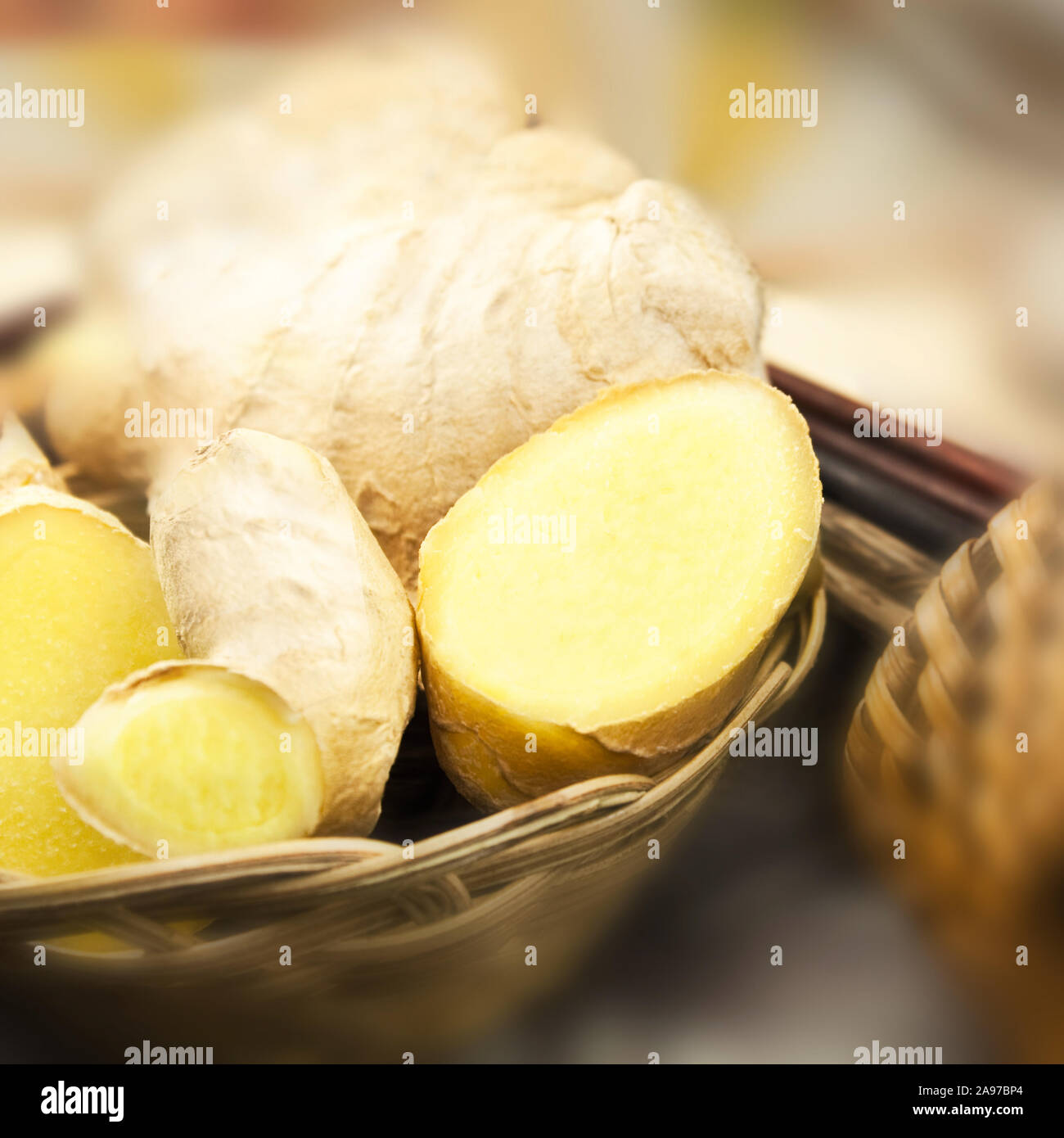 Fresh ginger root in a basket Stock Photo - Alamy