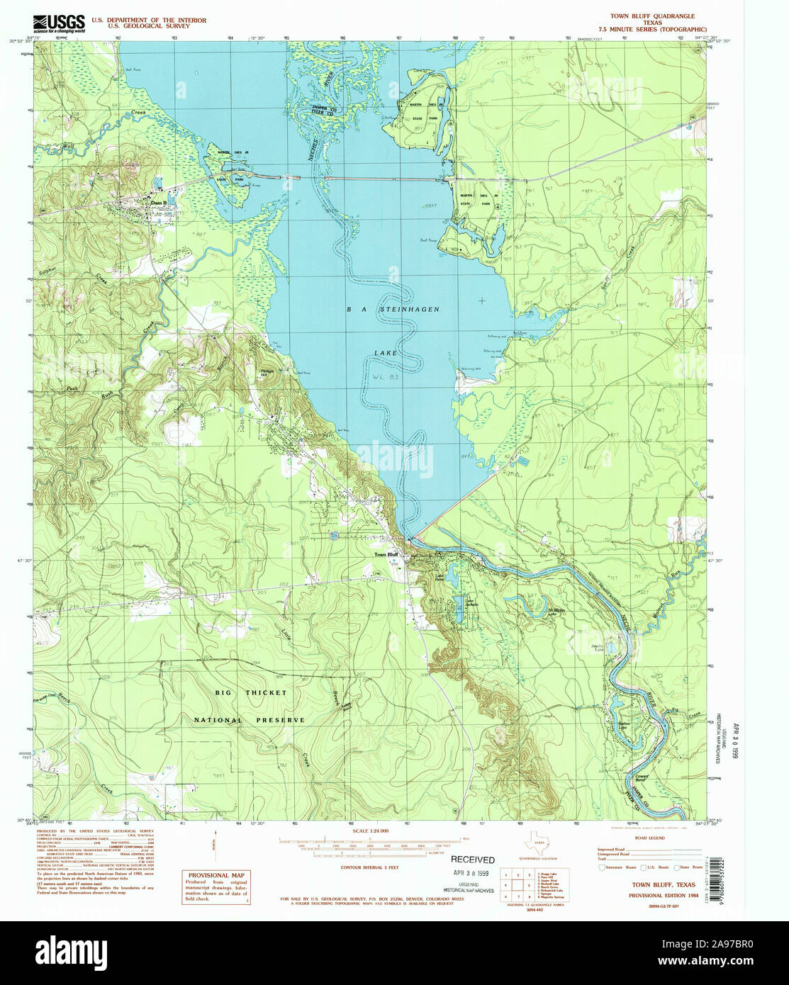 USGS TOPO Map Texas TX Town Bluff 123515 1984 24000 Stock Photo - Alamy