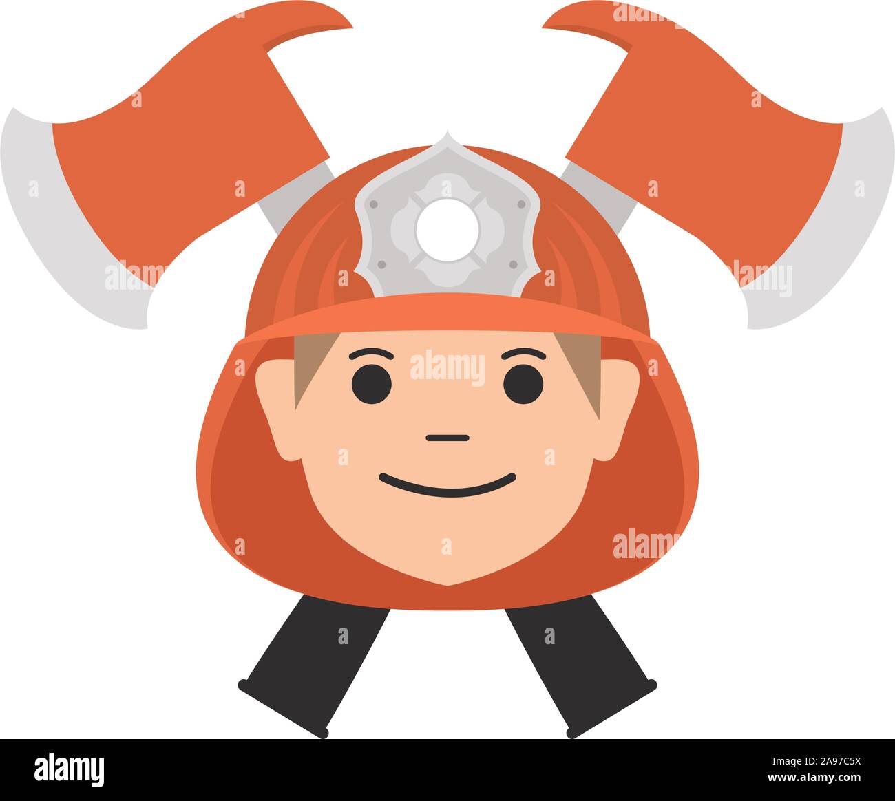 firefighter head with helmet and axes flat style icon vector ...