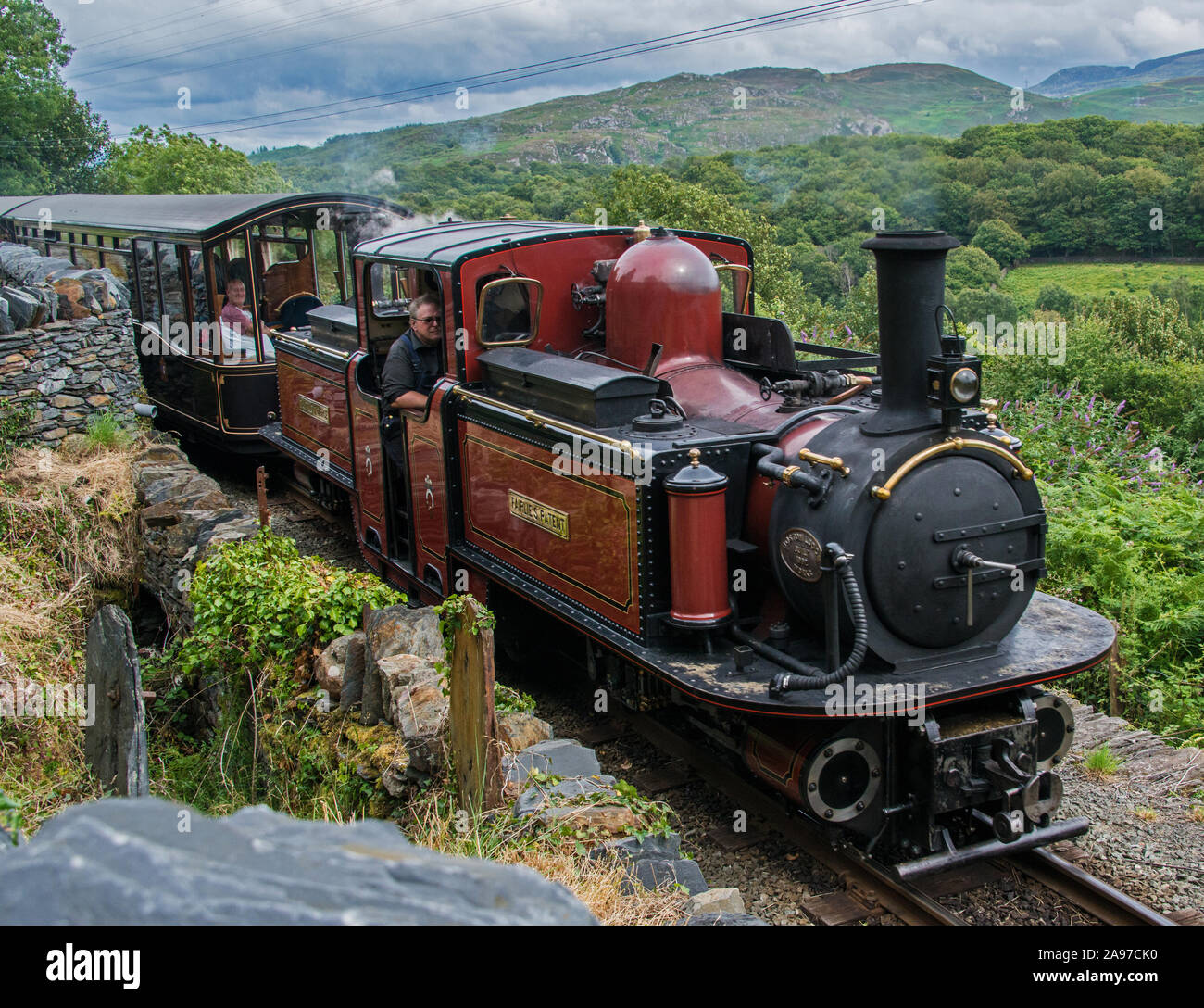 A steam train 'Fairlie's Patent', on The Ffestiniog railway Stock Photo ...