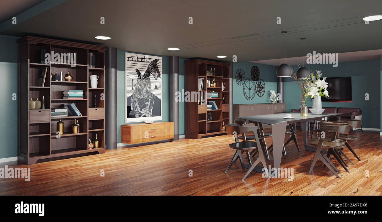 modern dinning room interior design. 3d rendering concept idea Stock ...