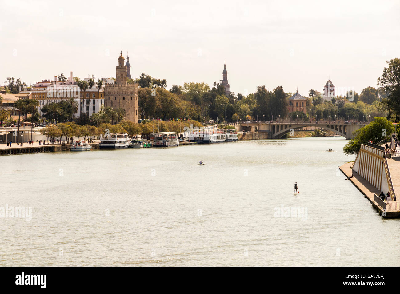 Seville, Spain. Views of the River Guadalquivir from the Puente de ...