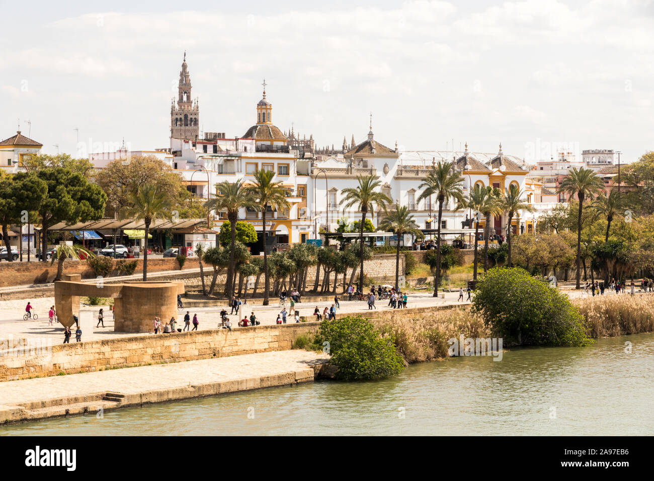Seville, Spain. Views of the River Guadalquivir from the Puente de ...