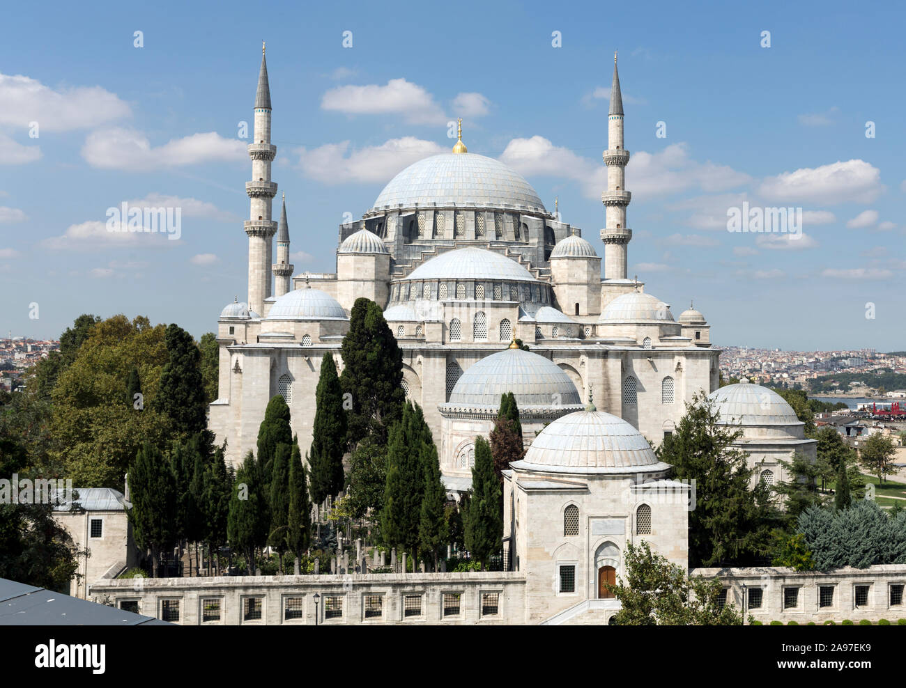 High angle view of the Suleymaniye Mosque, a medieval architectural ...