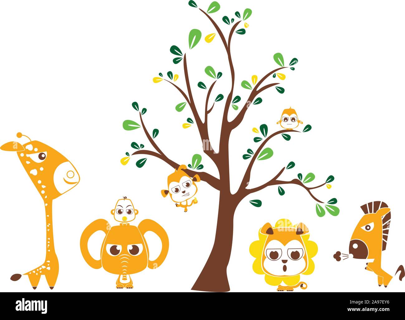 Happy animals and the tree Stock Vector Image & Art - Alamy