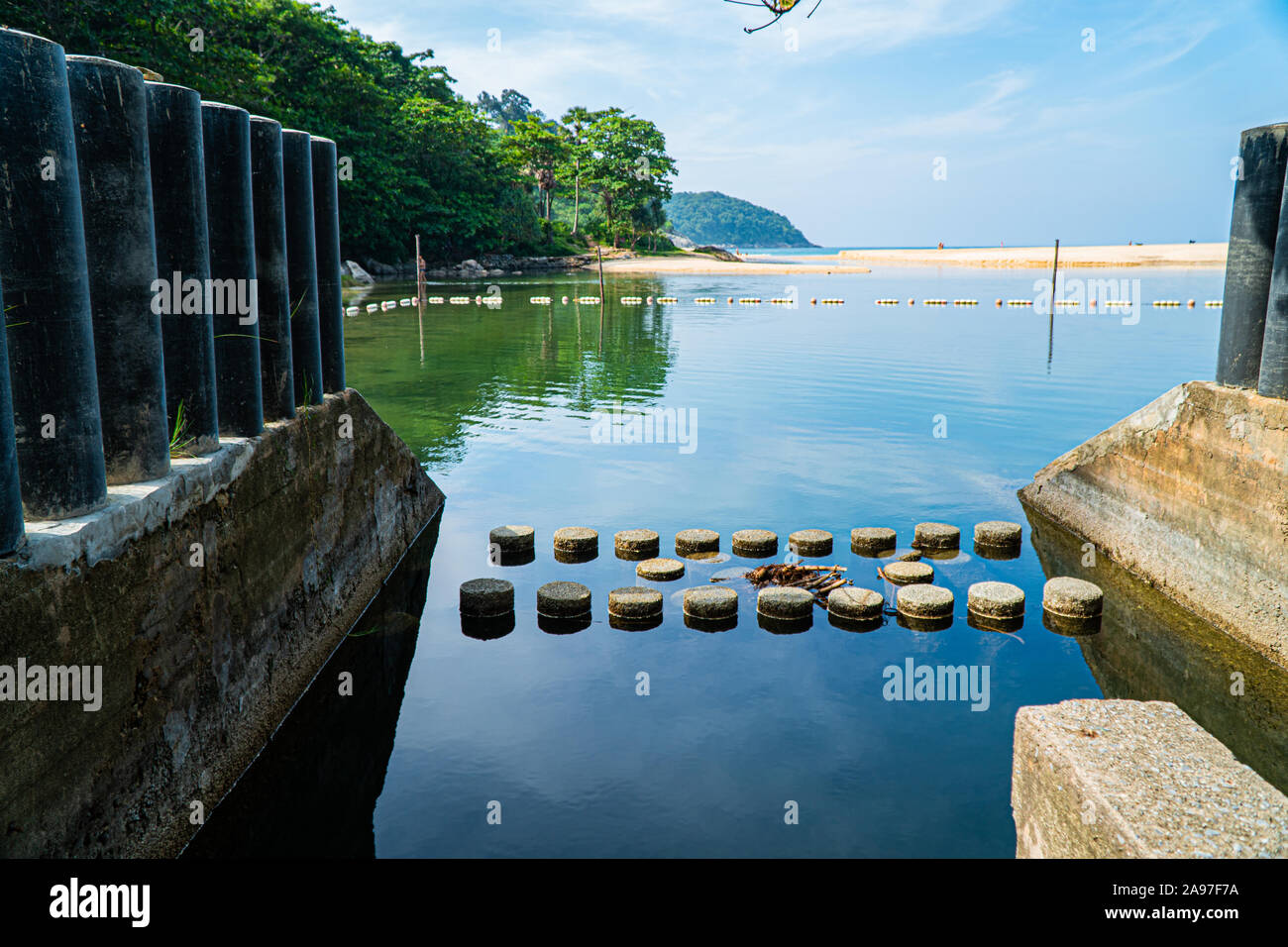The water barrier to maintain the water level in the reservoir at the ...