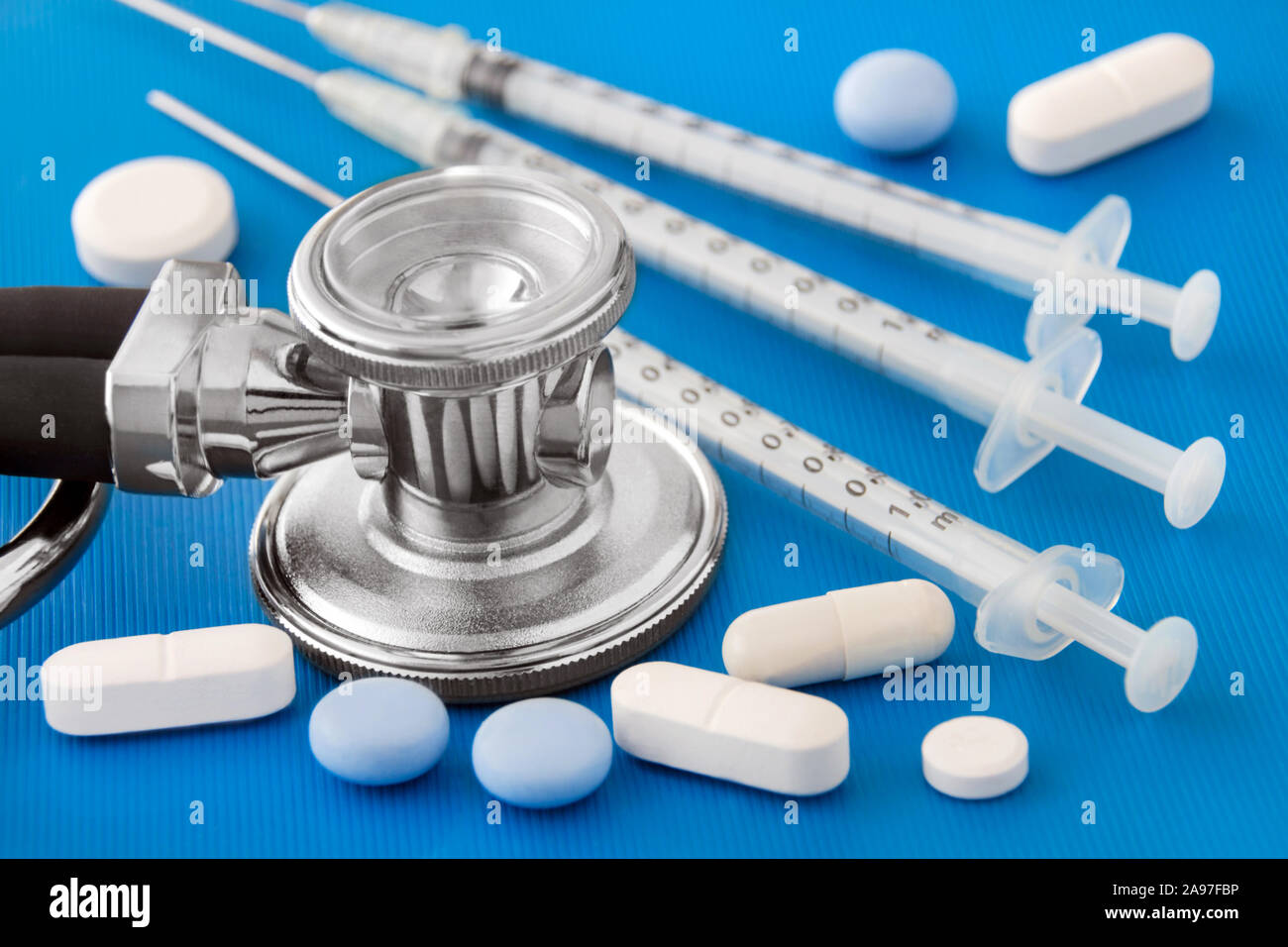 Medicine Medicaments Pills and Injections Stock Photo - Alamy