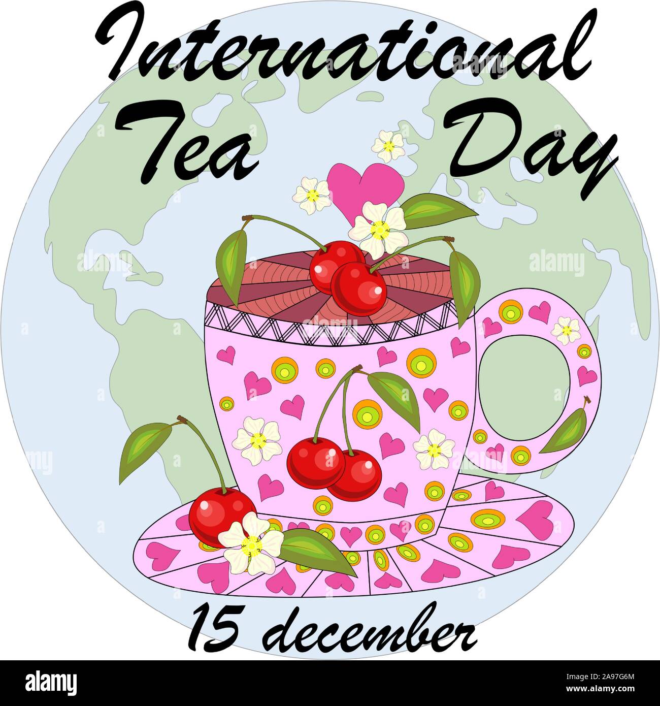 International Tea Day in December 15. World map and cup tea Stock ...