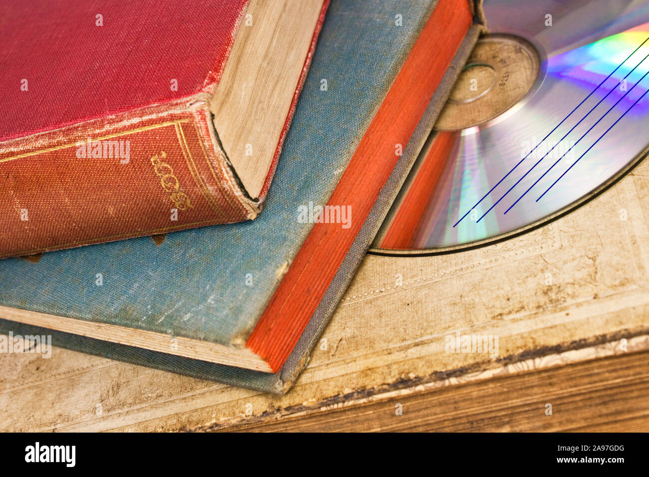 Old books and disc Stock Photo - Alamy