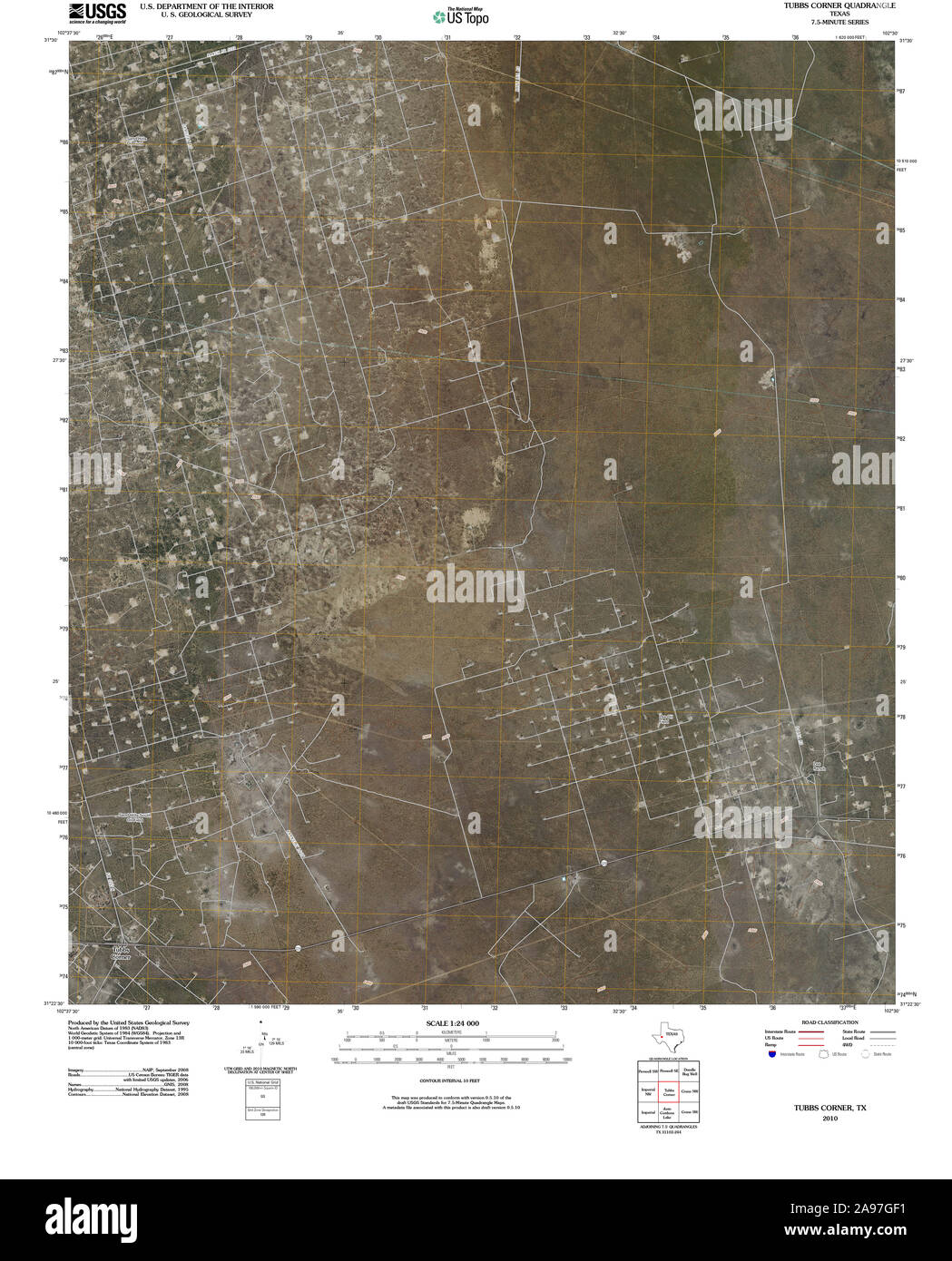 USGS TOPO Map Texas TX Tubbs Corner 20100224 TM Stock Photo - Alamy