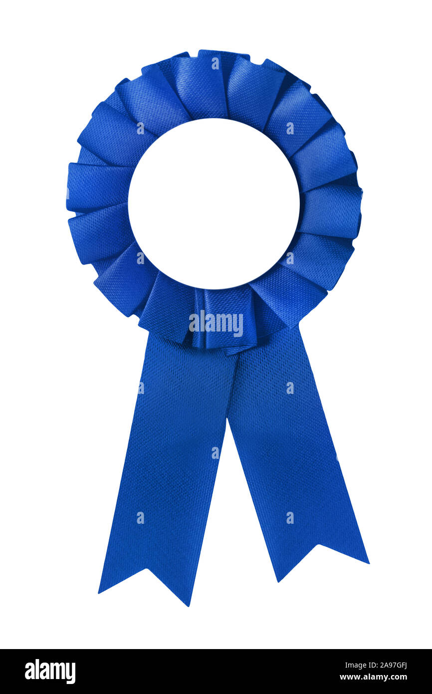 Blue medal and ribbon isolated against white background Stock Photo - Alamy