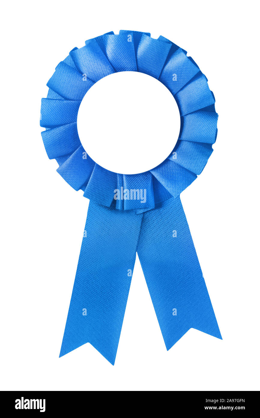 Blue medal and ribbon isolated against white background Stock Photo - Alamy