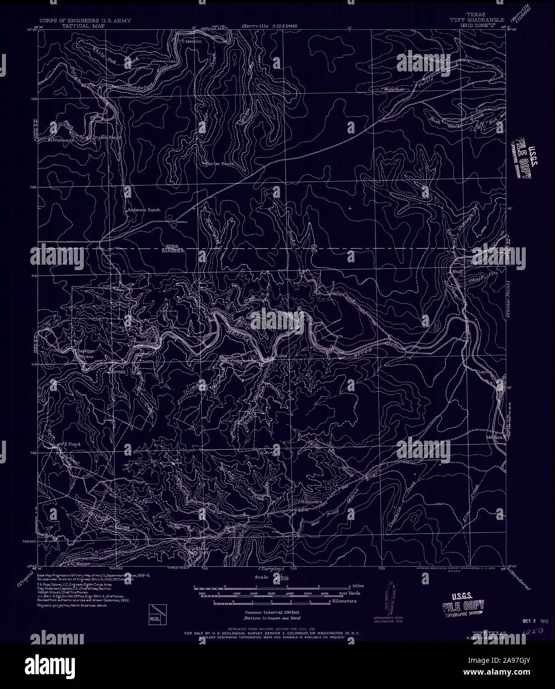 USGS TOPO Map Texas TX Tuff 116736 1956 62500 Inverted Stock Photo - Alamy