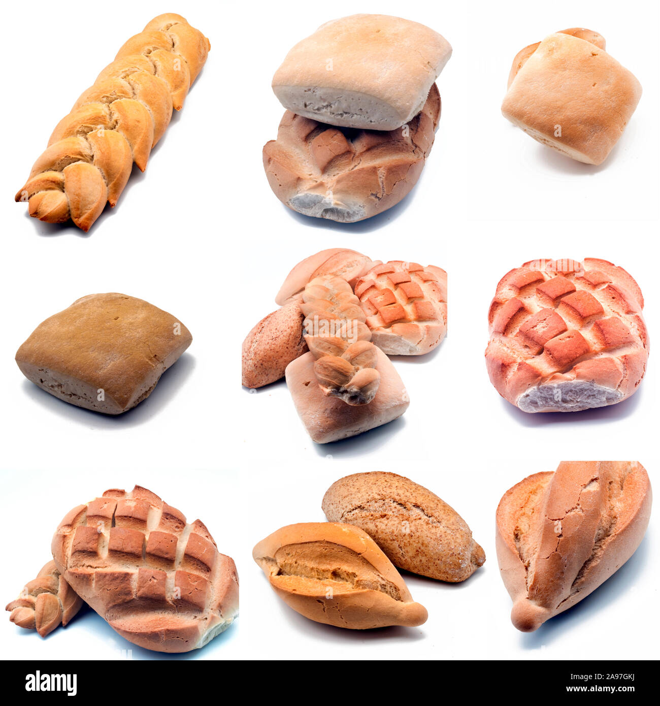 Breads forming a collage surrounded by white background Stock Photo - Alamy