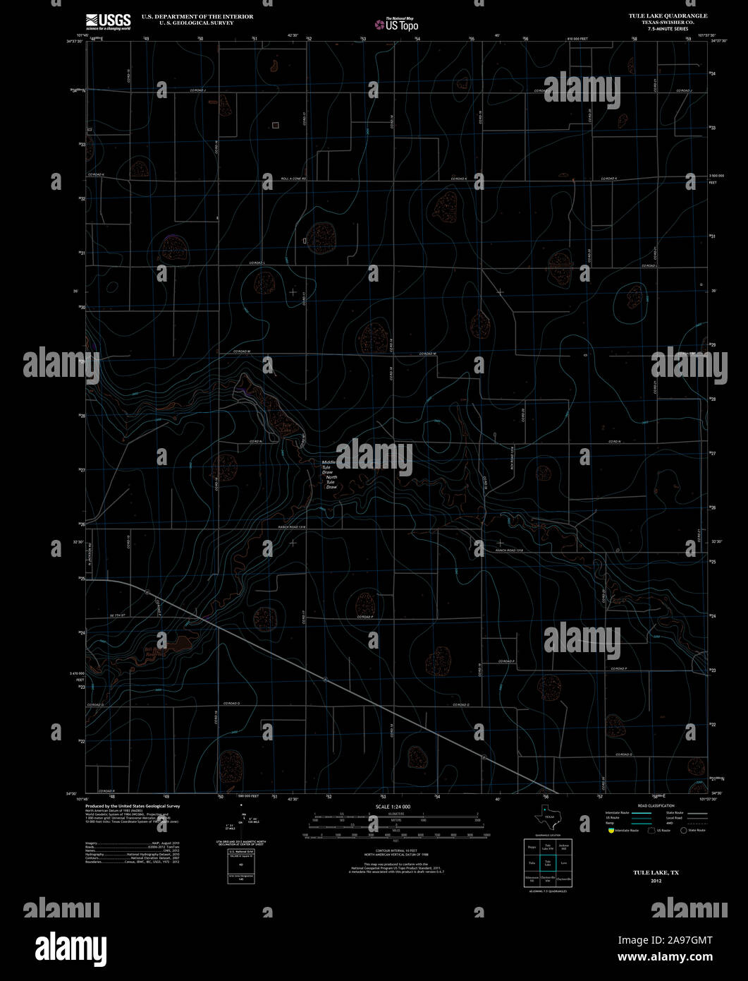 USGS TOPO Map Texas TX Tule Lake 20121030 TM Inverted Stock Photo - Alamy
