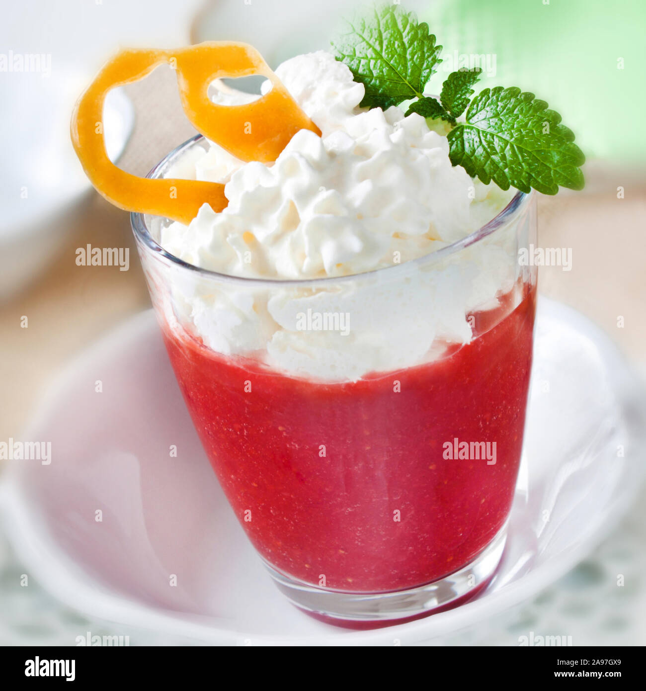 Red berries dessert with cream Stock Photo - Alamy