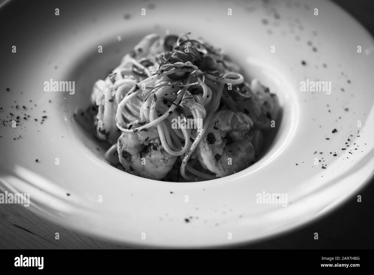 delicious home made italian pasta with fresh vegetables & shrimps Stock ...