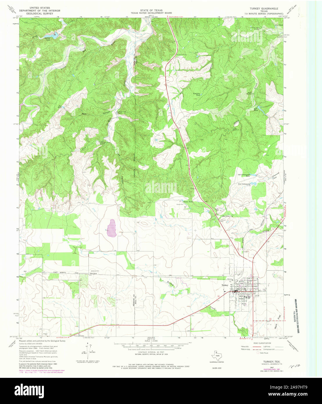 USGS TOPO Map Texas TX Turkey 116760 1967 24000 Stock Photo - Alamy