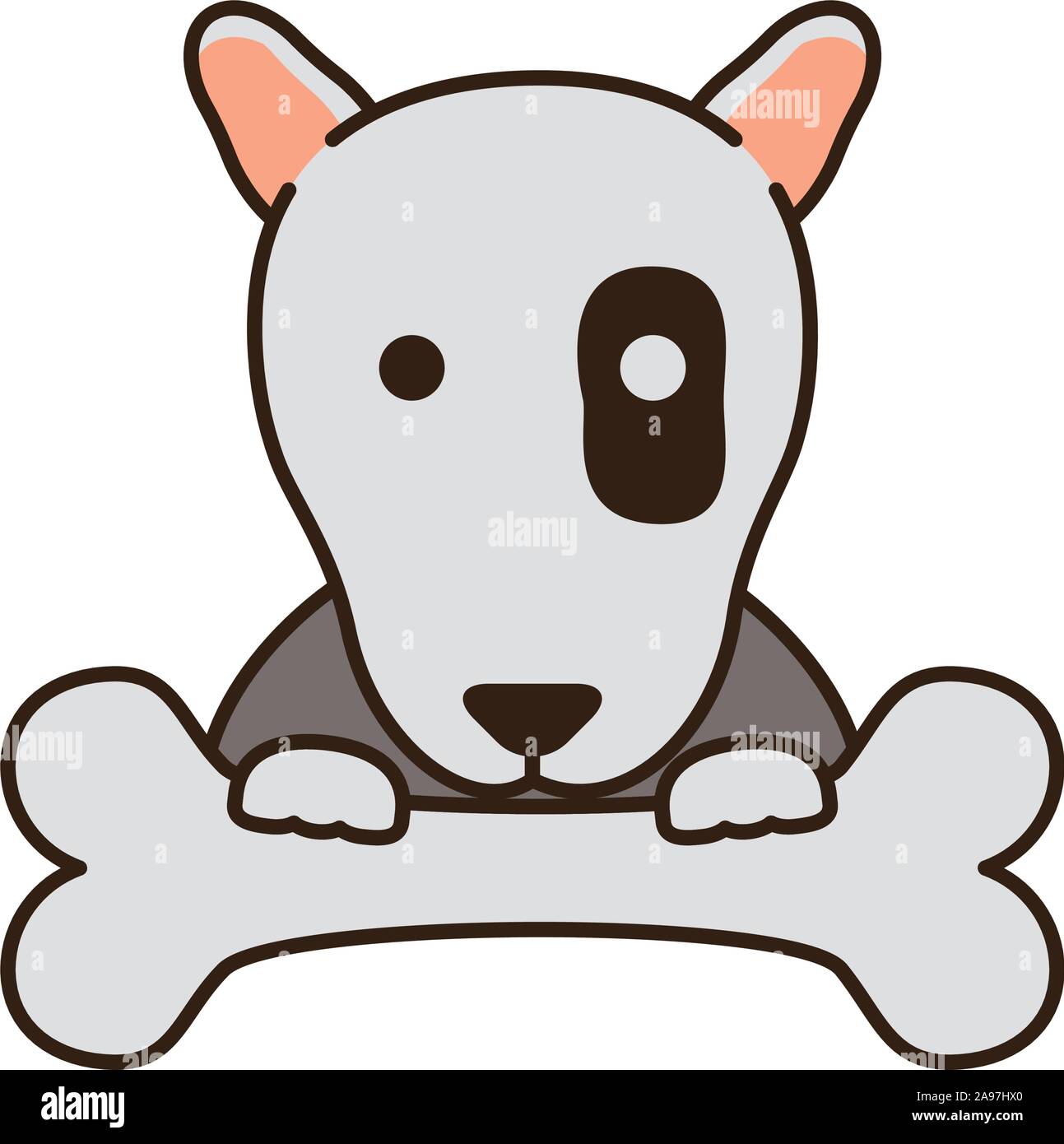cute little dog pit bull with bone fill style icon vector illustration ...