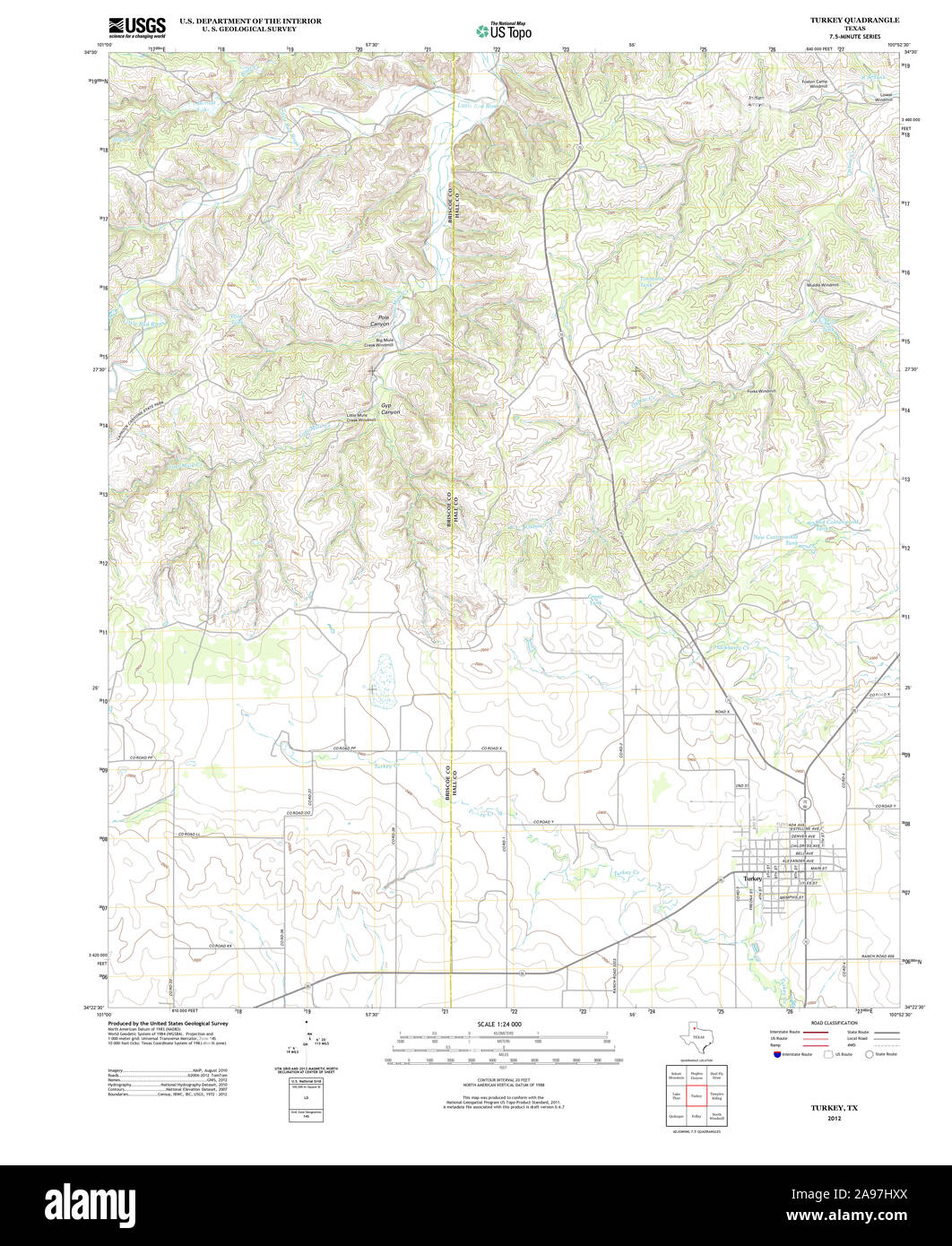 USGS TOPO Map Texas TX Turkey 20121030 TM Stock Photo - Alamy
