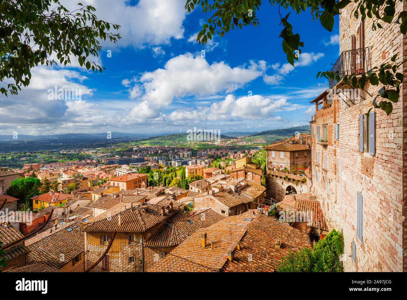 View ofl Perugia medieval historic center and Umbria countryside from ...