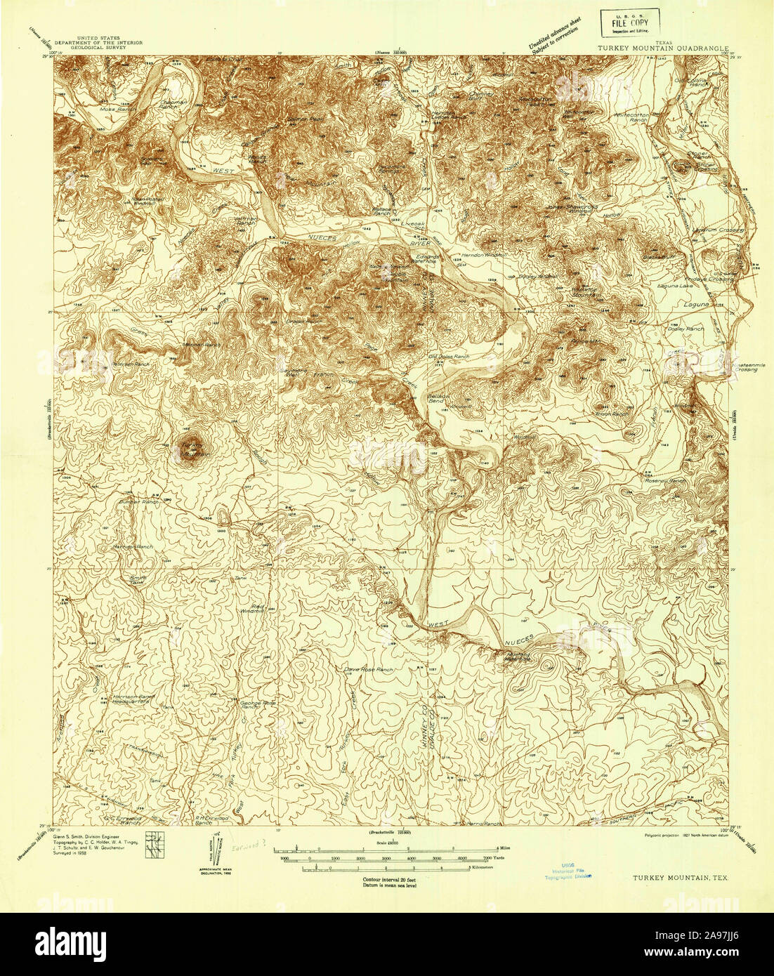 USGS TOPO Map Texas TX Turkey Mountain 116751 1938 48000 Stock Photo ...