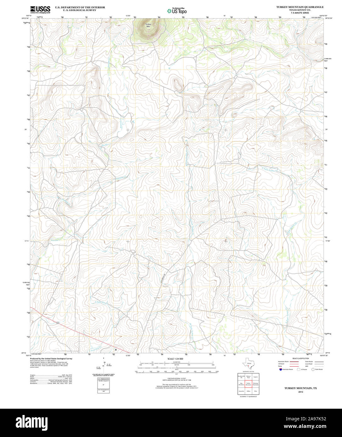 USGS TOPO Map Texas TX Turkey Mountain 20121220 TM Stock Photo - Alamy