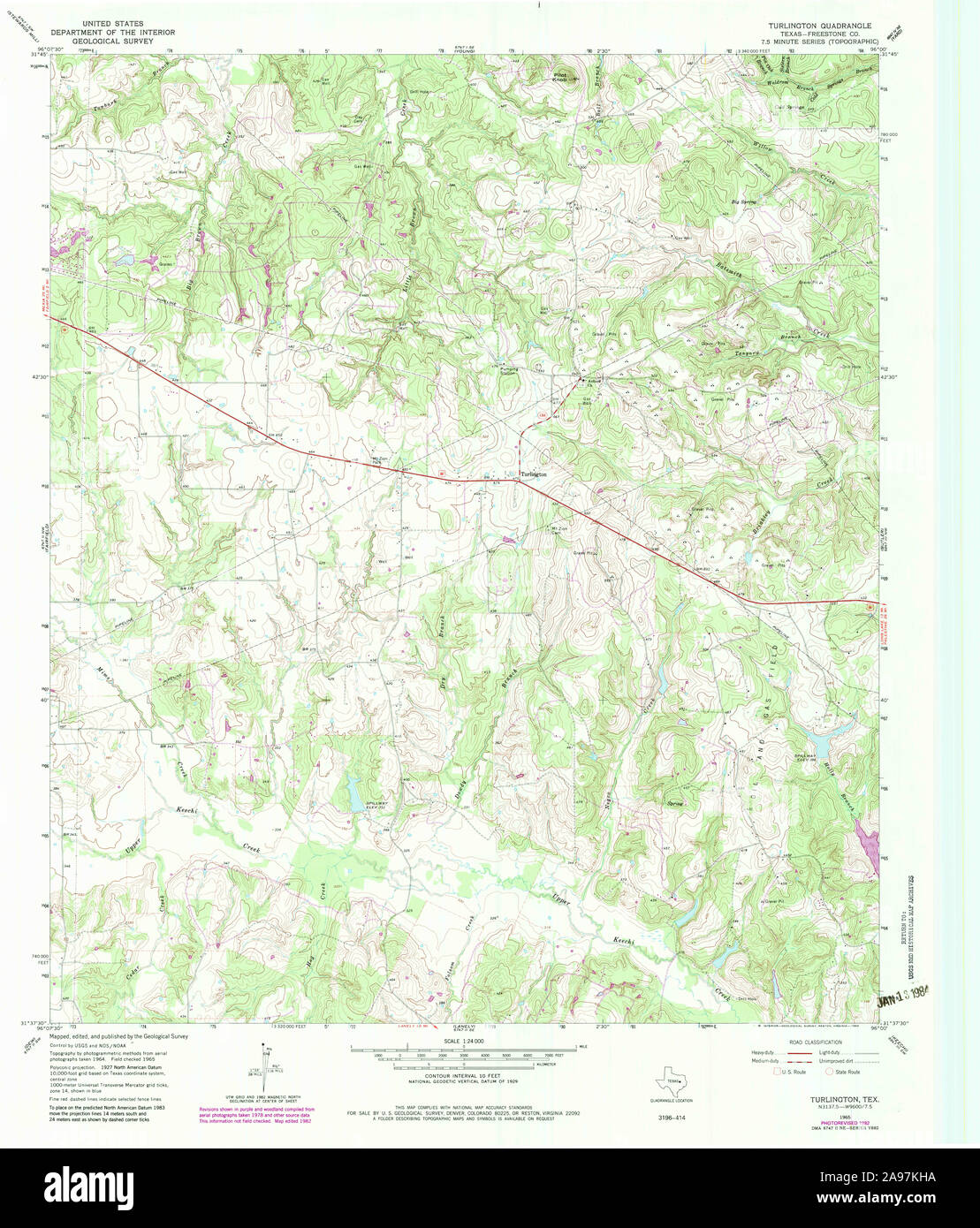 USGS TOPO Map Texas TX Turlington 116762 1965 24000 Stock Photo - Alamy