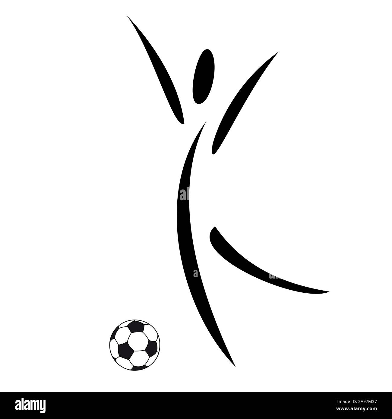 Football black figure with football on white background Stock Photo - Alamy