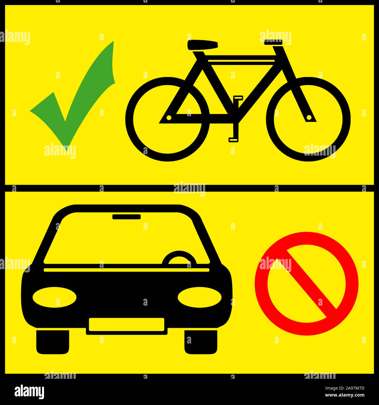 Sign bicycle car on white background Stock Photo - Alamy