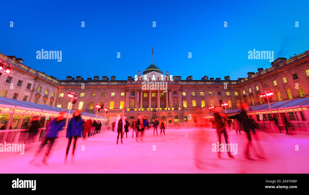 Somerset House, London, UK, 13th November 2019. Visitors enjoy skating ...
