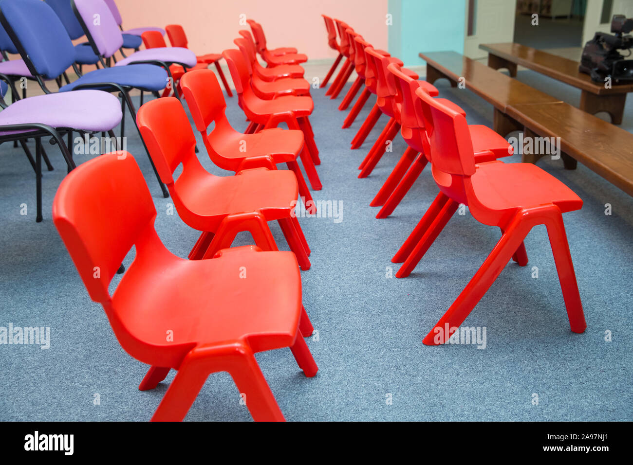 kindergarten class with the red kids chairs . Red chairs in Montessori ...