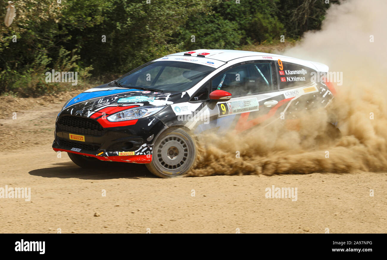 ISTANBUL, TURKEY - JULY 06, 2019: Kagan Karamanoglu drives Ford Fiesta ...