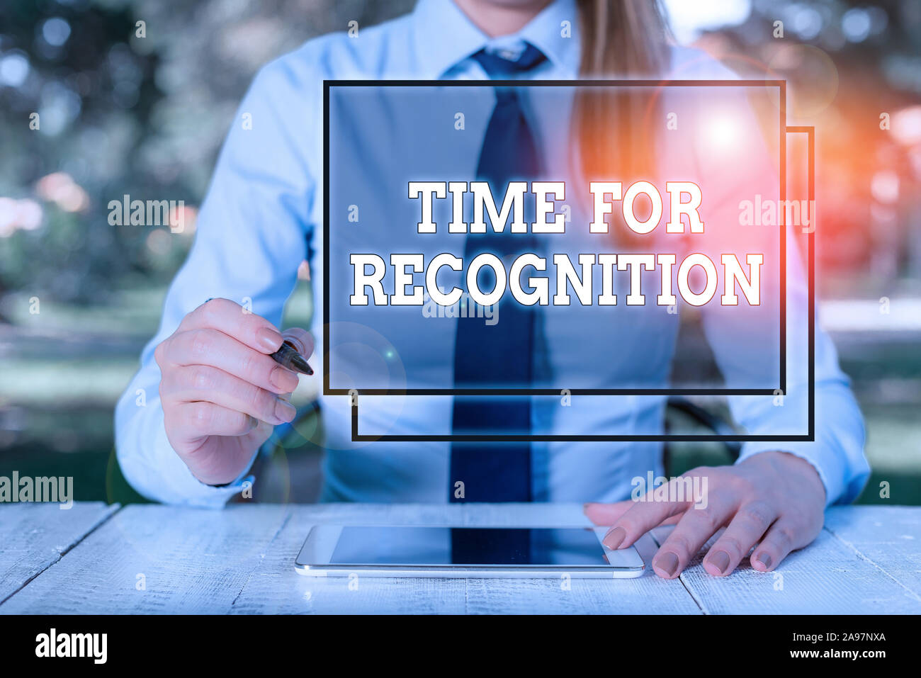 Text sign showing Time For Recognition. Business photo showcasing Acknowledgement Interval ...