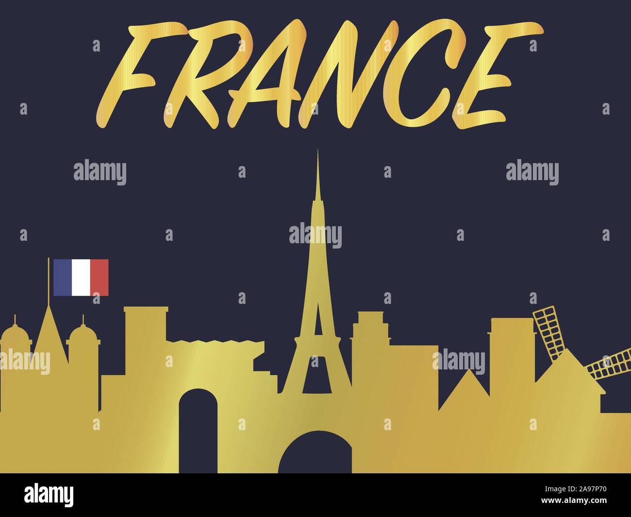 France country city detailed skyline, craft vector illustration ...