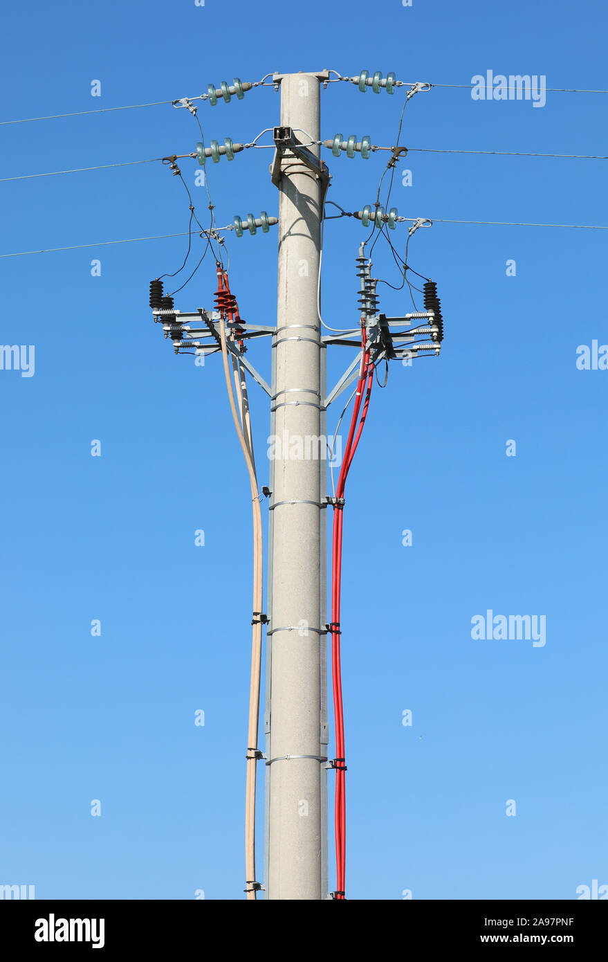 big pole with power line and the breaker or switch to open the circuit ...