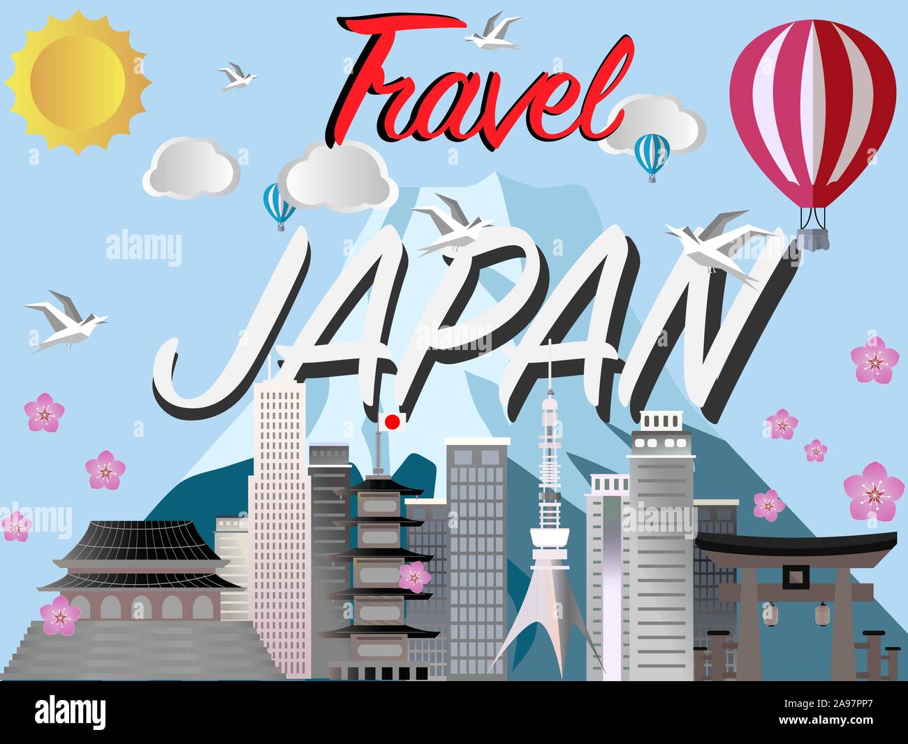 Japan country city skyline, craft vector illustration. Colorful art ...