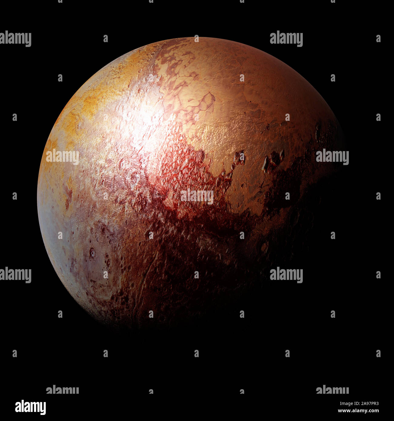 dwarf planet Pluto, part of the solar system, isolated on black ...