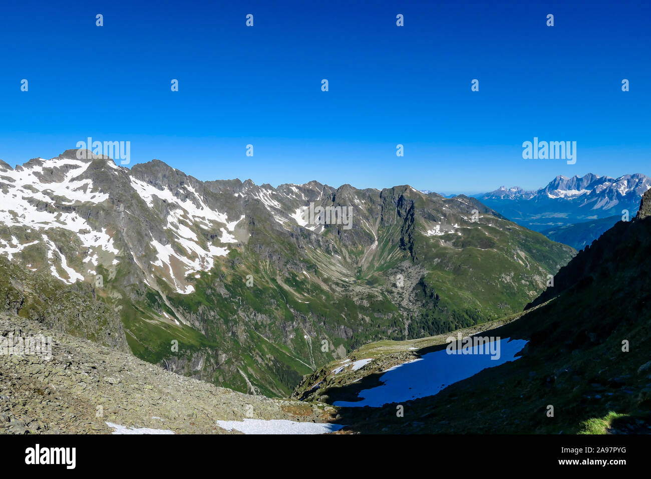 Massive mountain range of Schladming Alps, Austria. The slopes of Alps ...