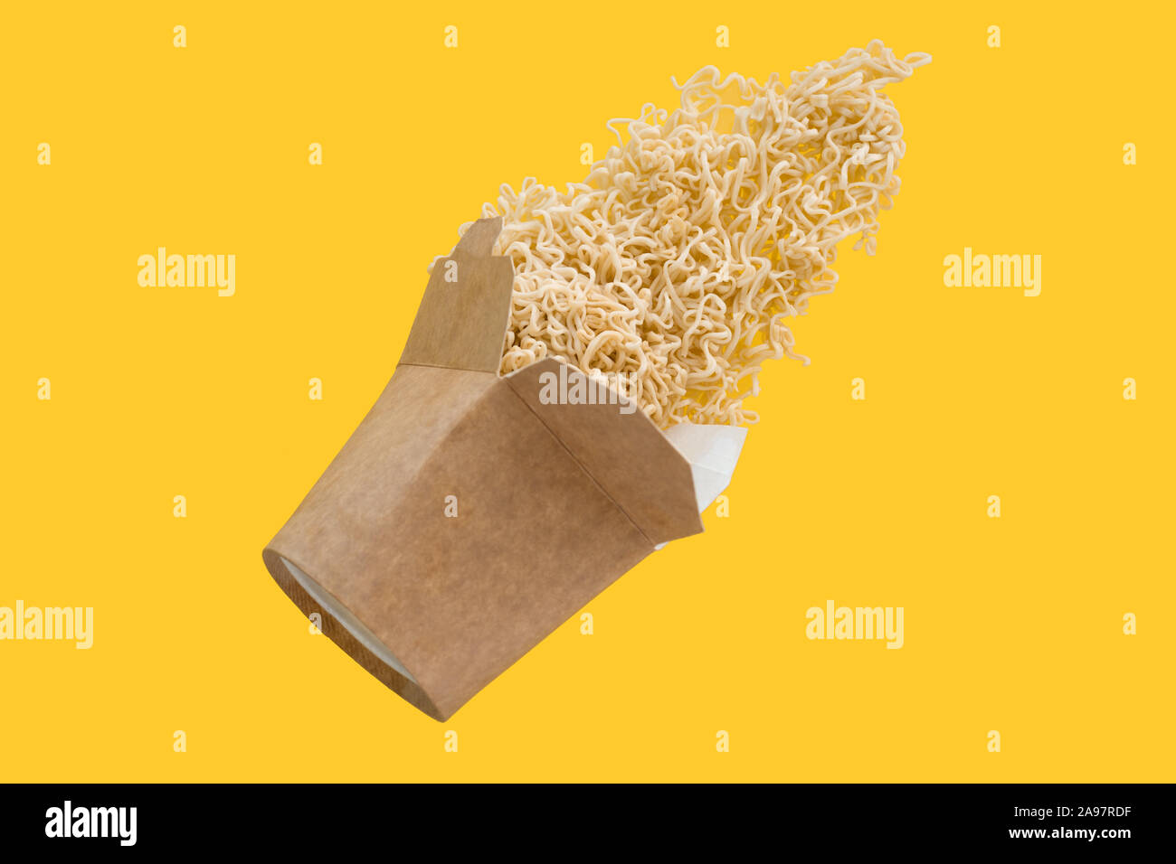 instant noodles flying on yellow background, asian fast food Stock ...