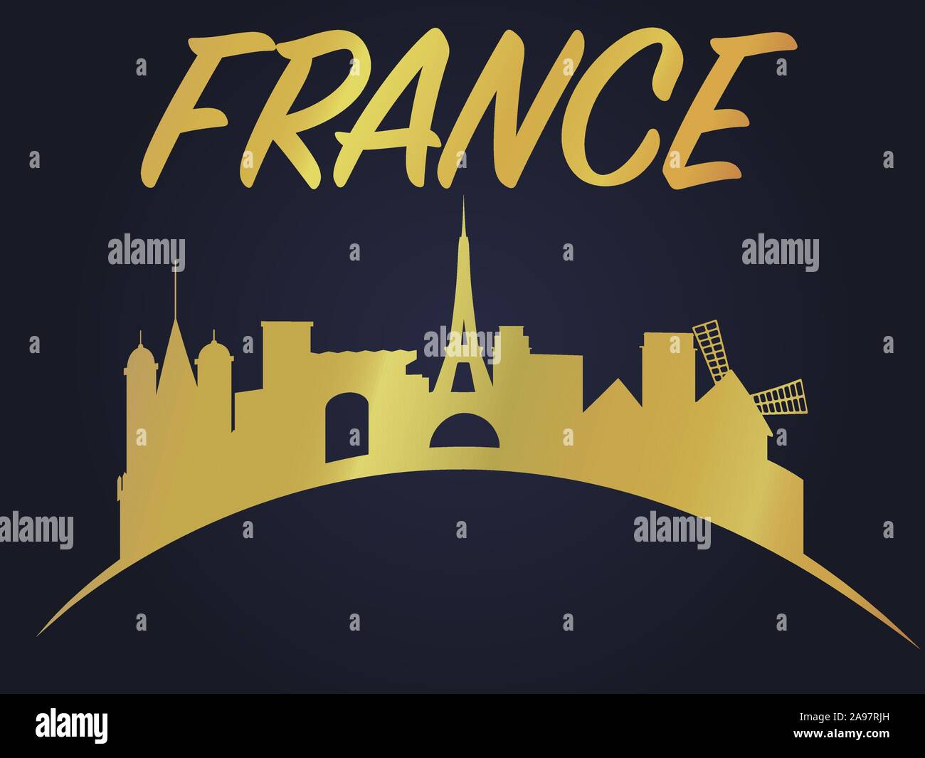 France country city detailed skyline, craft vector illustration ...