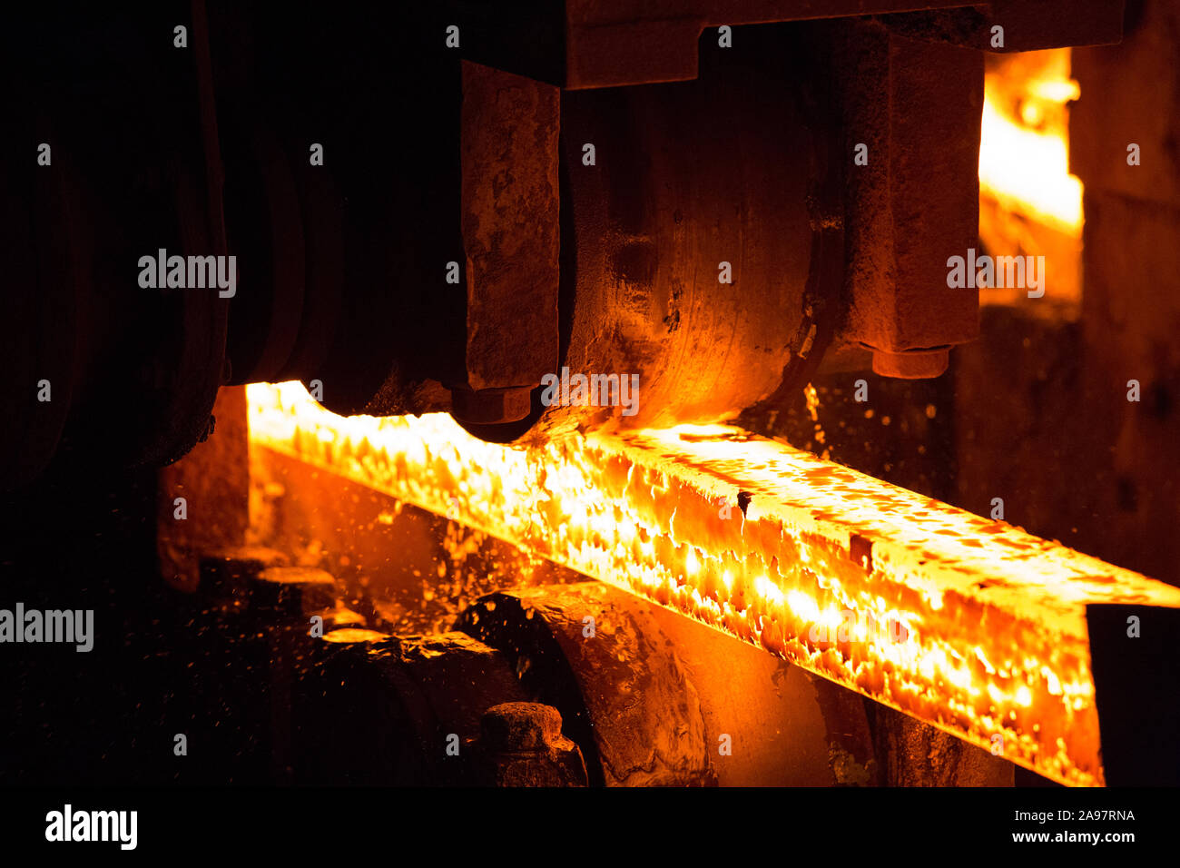 Steel slab being rolled on the Hot strip mill at Demra, Dhaka ...