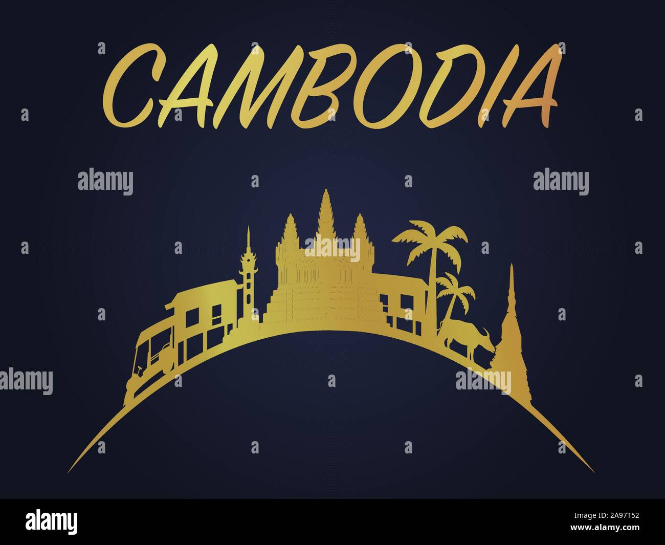 Cambodia khmer country city skyline with flag, craft vector ...