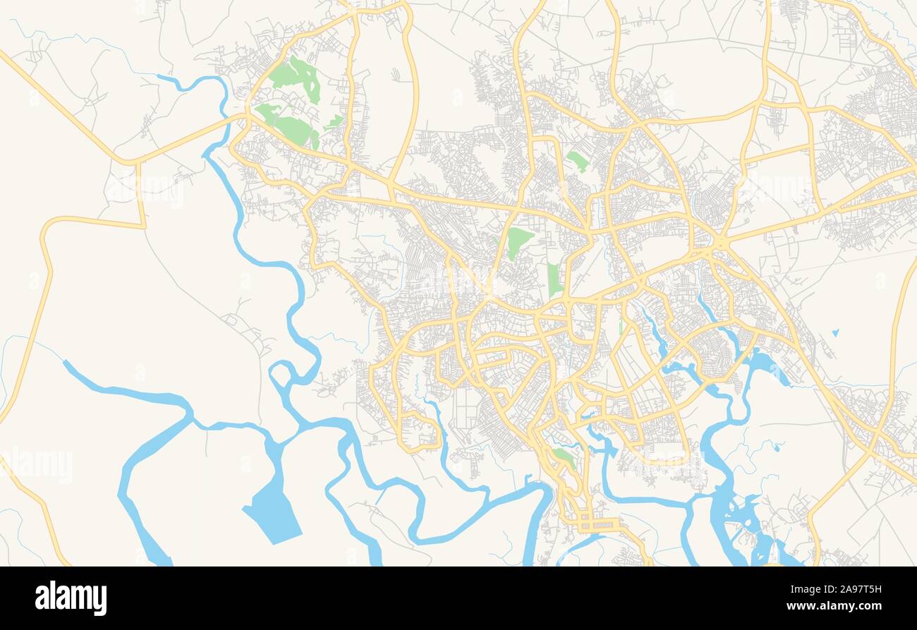 Printable street map of Buguma, Nigeria. Map template for business use ...