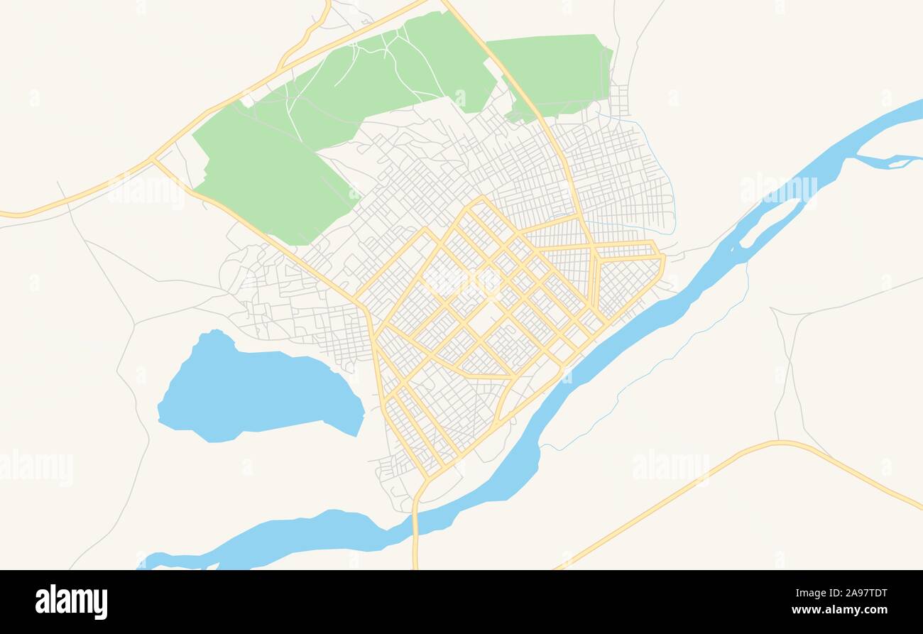 Printable street map of Moundou, Chad. Map template for business use ...