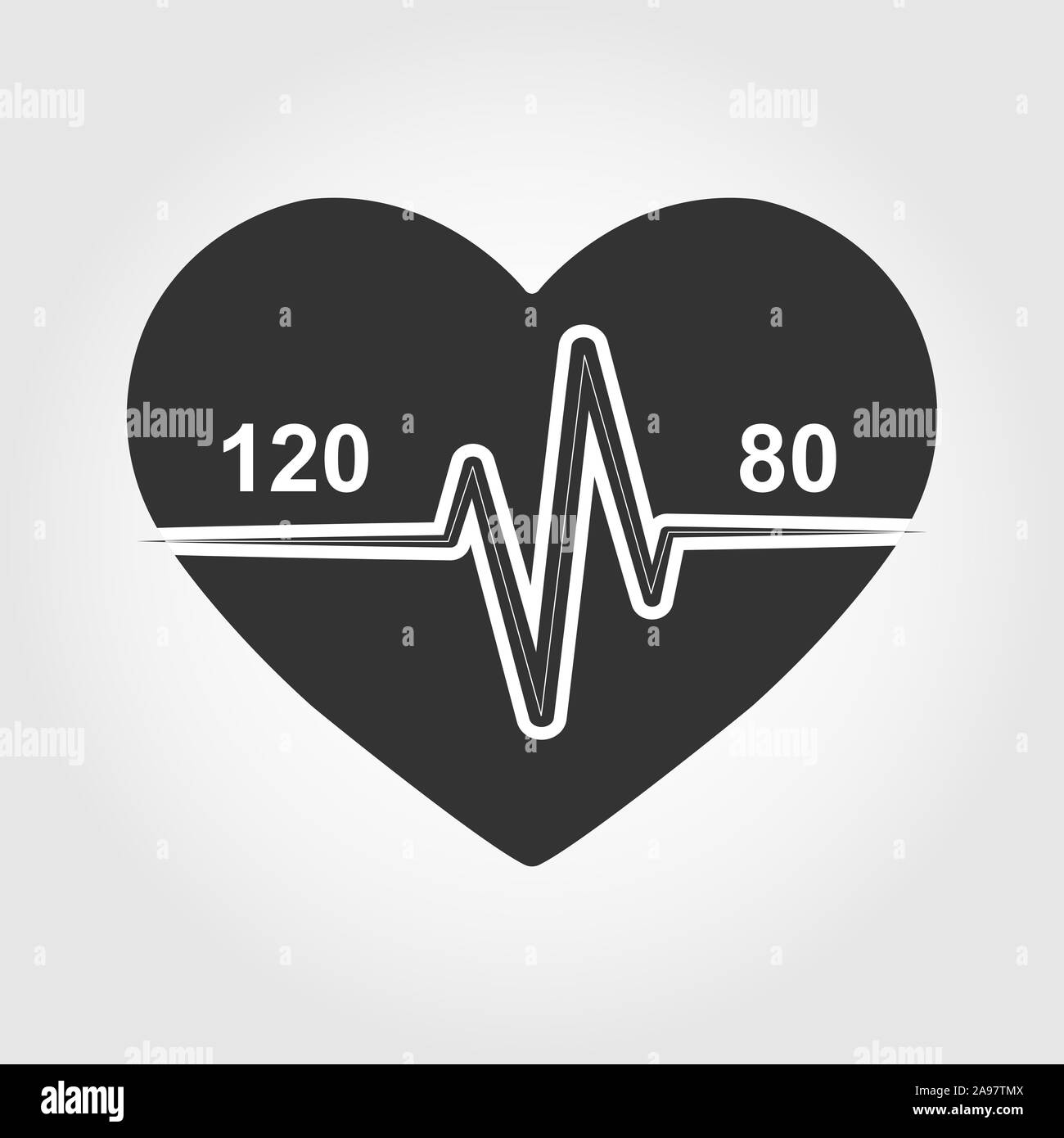 Icon of normal heart and blood pressure 120 by 80 on the background of ...