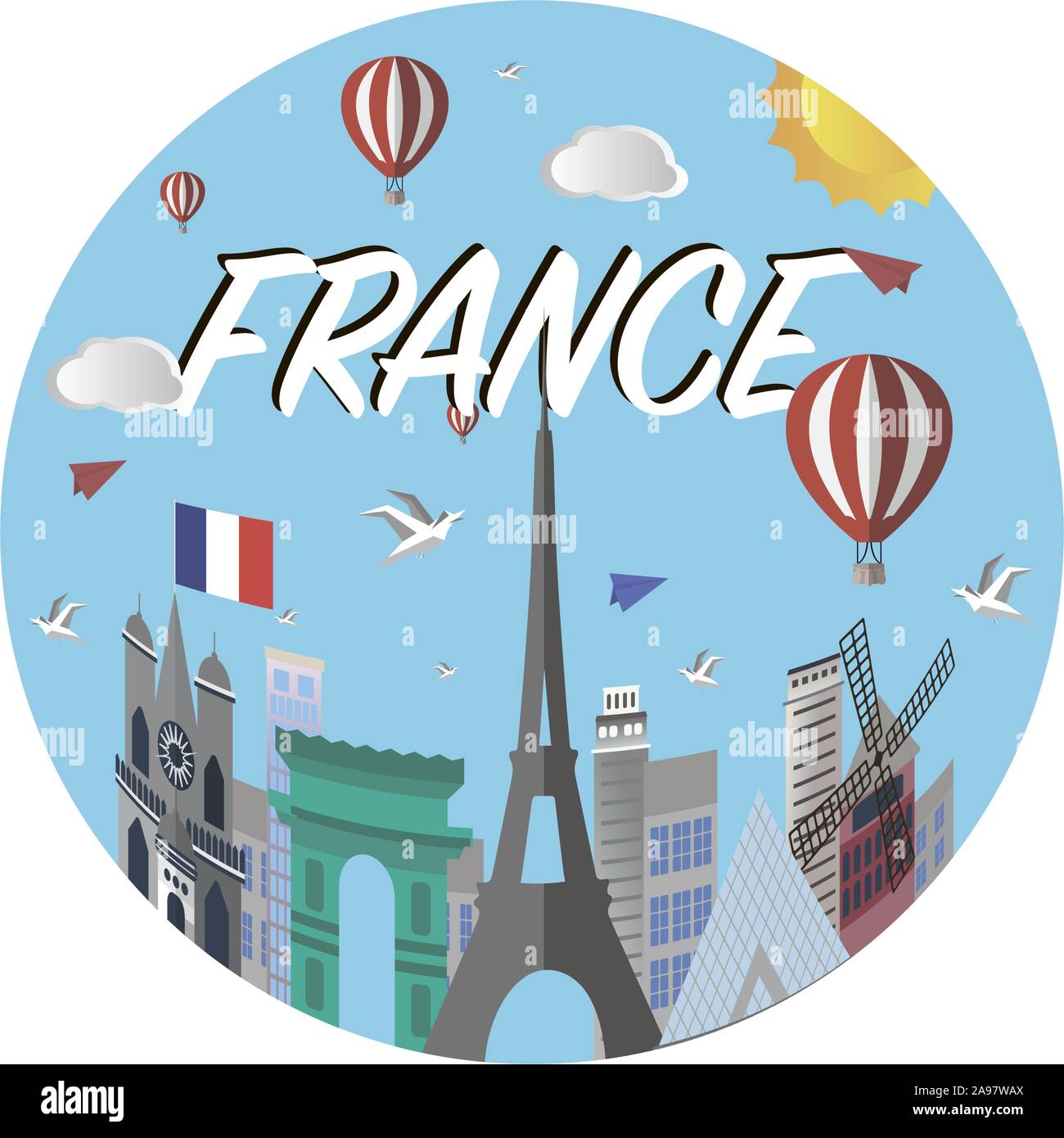 France country city detailed skyline, craft vector illustration ...